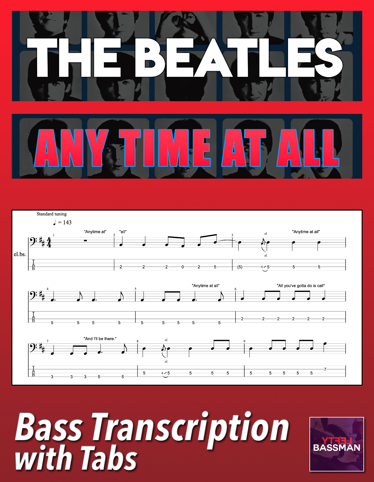 The Beatles - Any Time At All /// Bass transcription with tabs & Audio ...