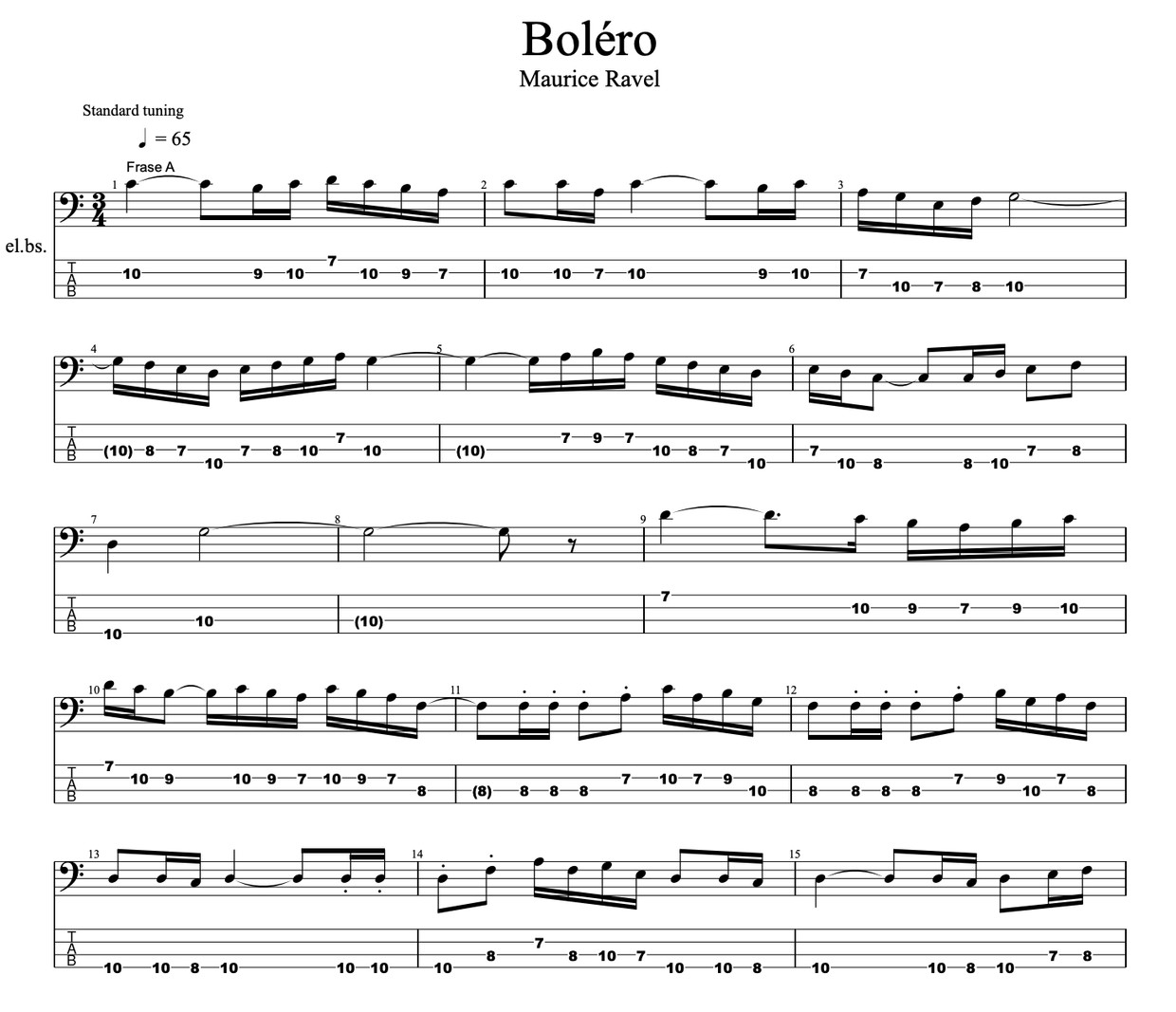 Maurice Ravel - Boléro /// Bass Tabs