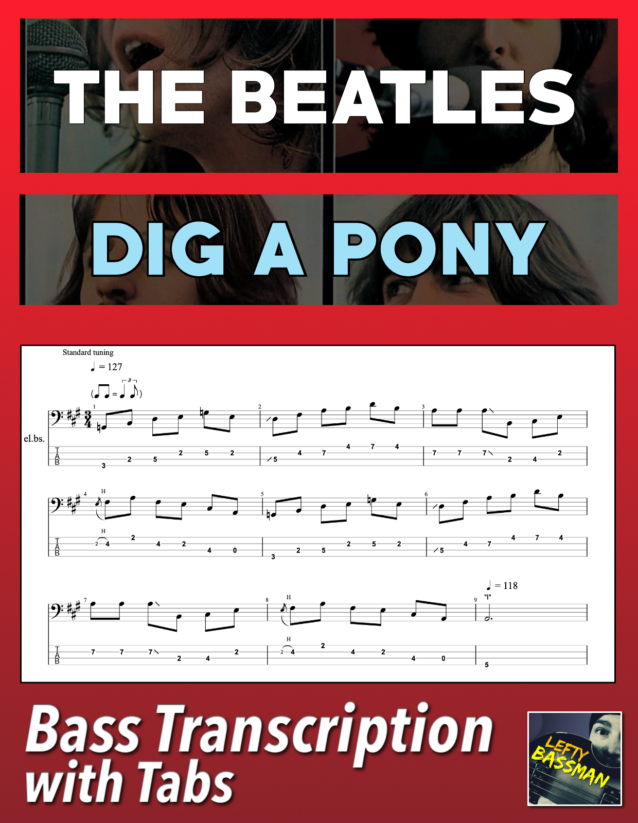 The Beatles - Dig A Pony /// Bass transcription with tabs & Audio track