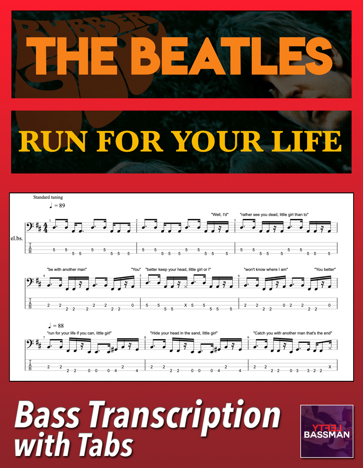 The Beatles - Run For Your Life /// Bass transcription with tabs ...