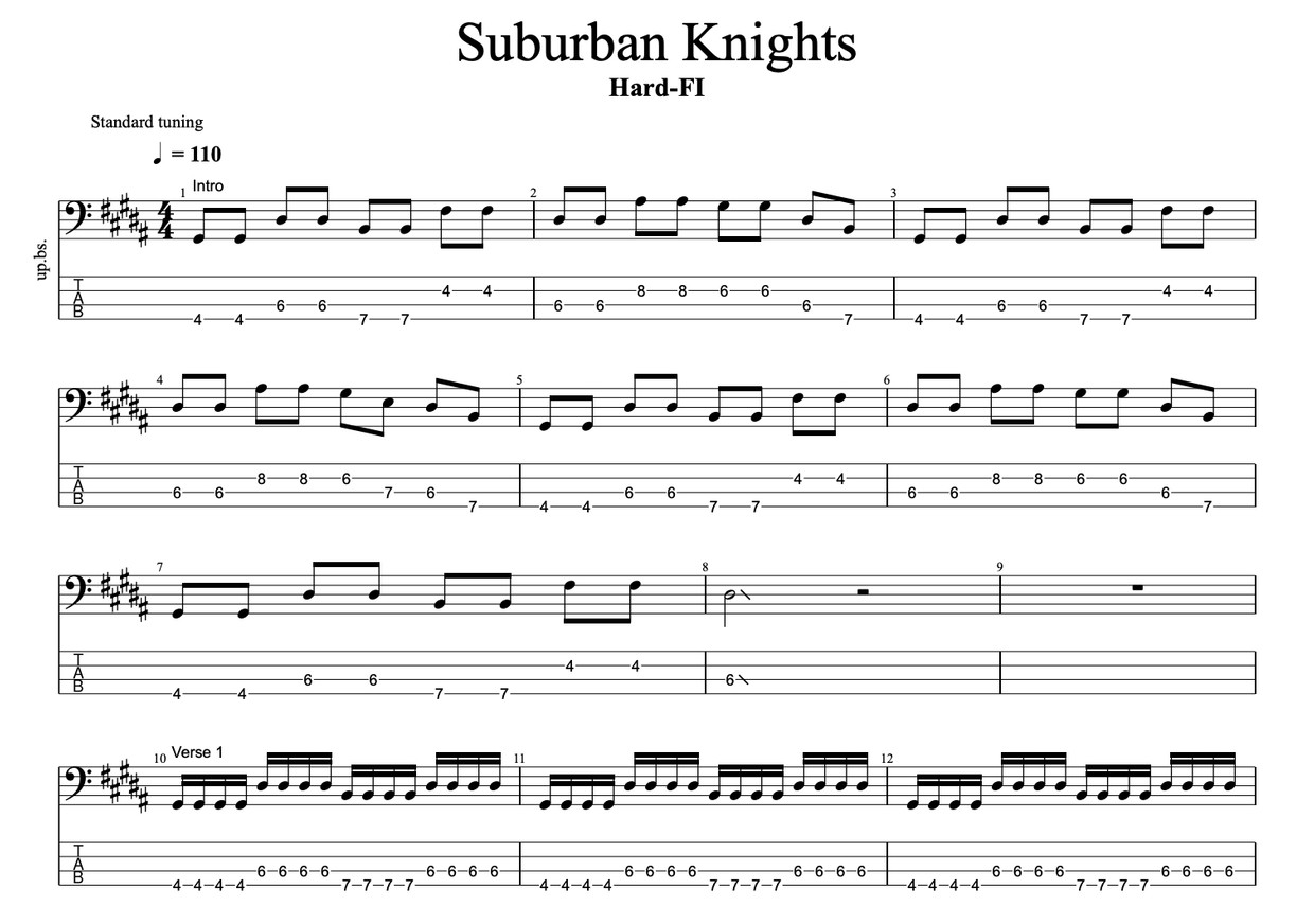 Hard-FI - Suburban Knights // Bass Tabs