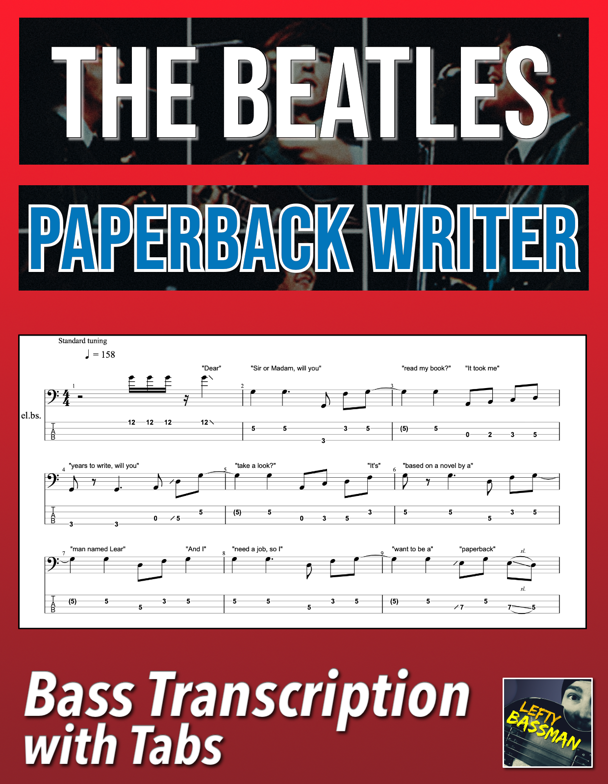 The Beatles - Paperback Writer /// Bass transcription with tabs & Audio ...