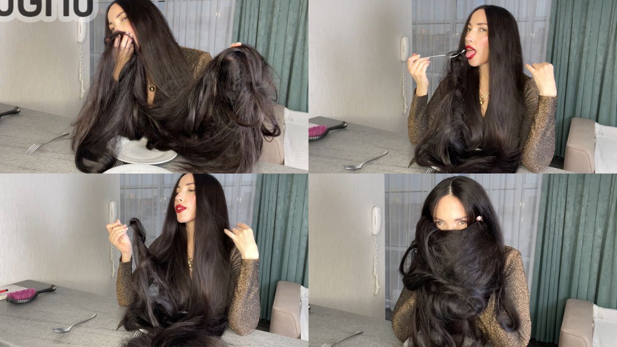 Rapunzel eats her hair, tenderly and greedily, passionately and dirty