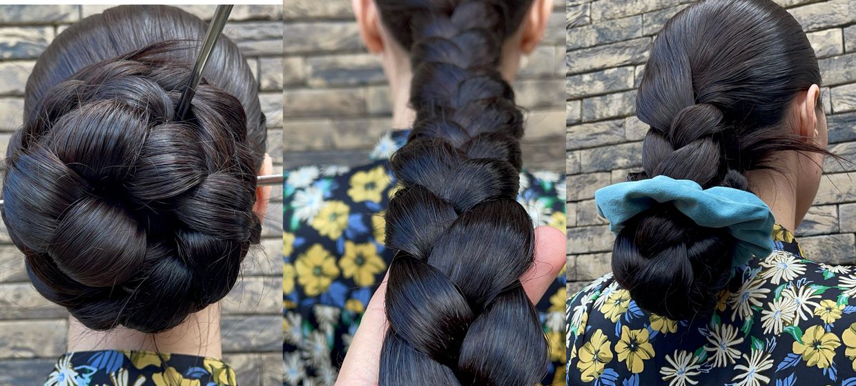 Oil braid Bun Folded braid 10 minutes