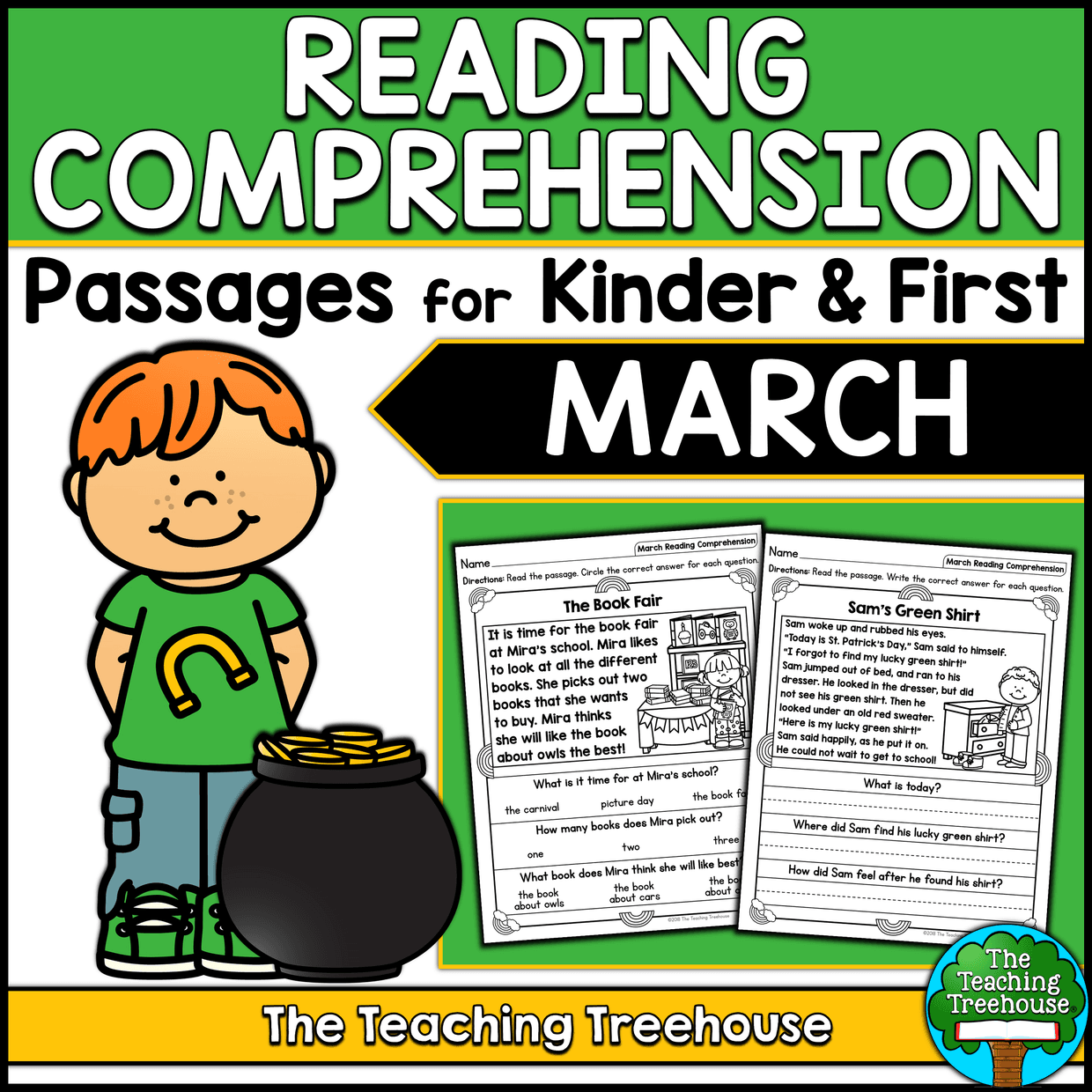 March Reading Comprehension Passages for Kindergarten and First Grade
