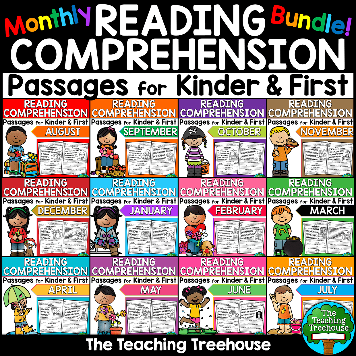 Monthly Reading Comprehension Passages for Kindergarten & First BUNDLE