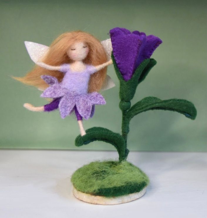 Ready Made Felted Purple Fairy On Flower Ornament - Miniatures