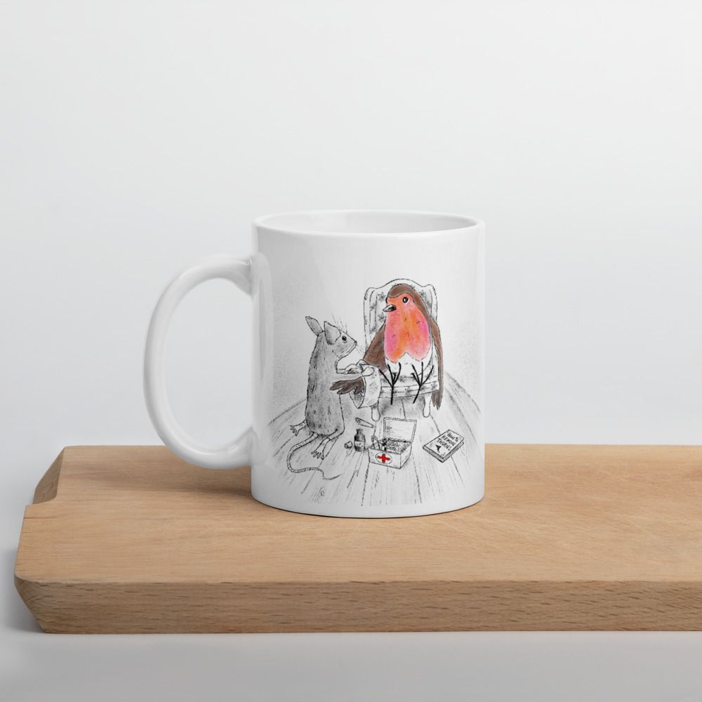 Mouse Attends To Robins Injured Wing - Ceramic Mug - Robin's Gift