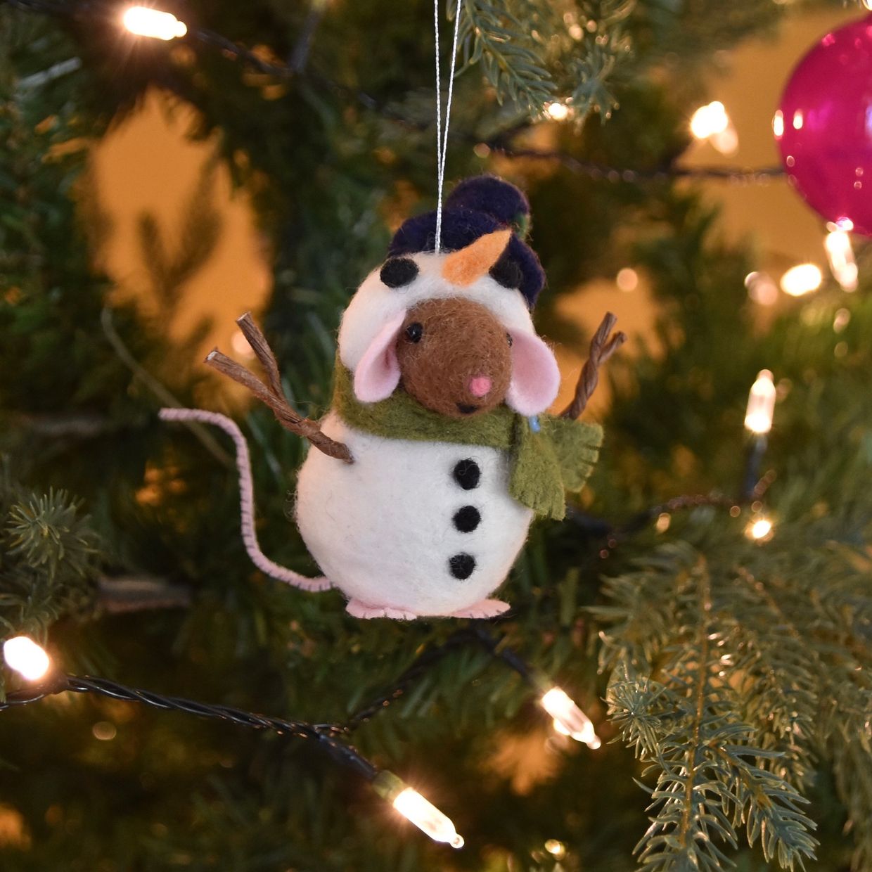 Needle Felted Mouse in snowman Costume - Ornament