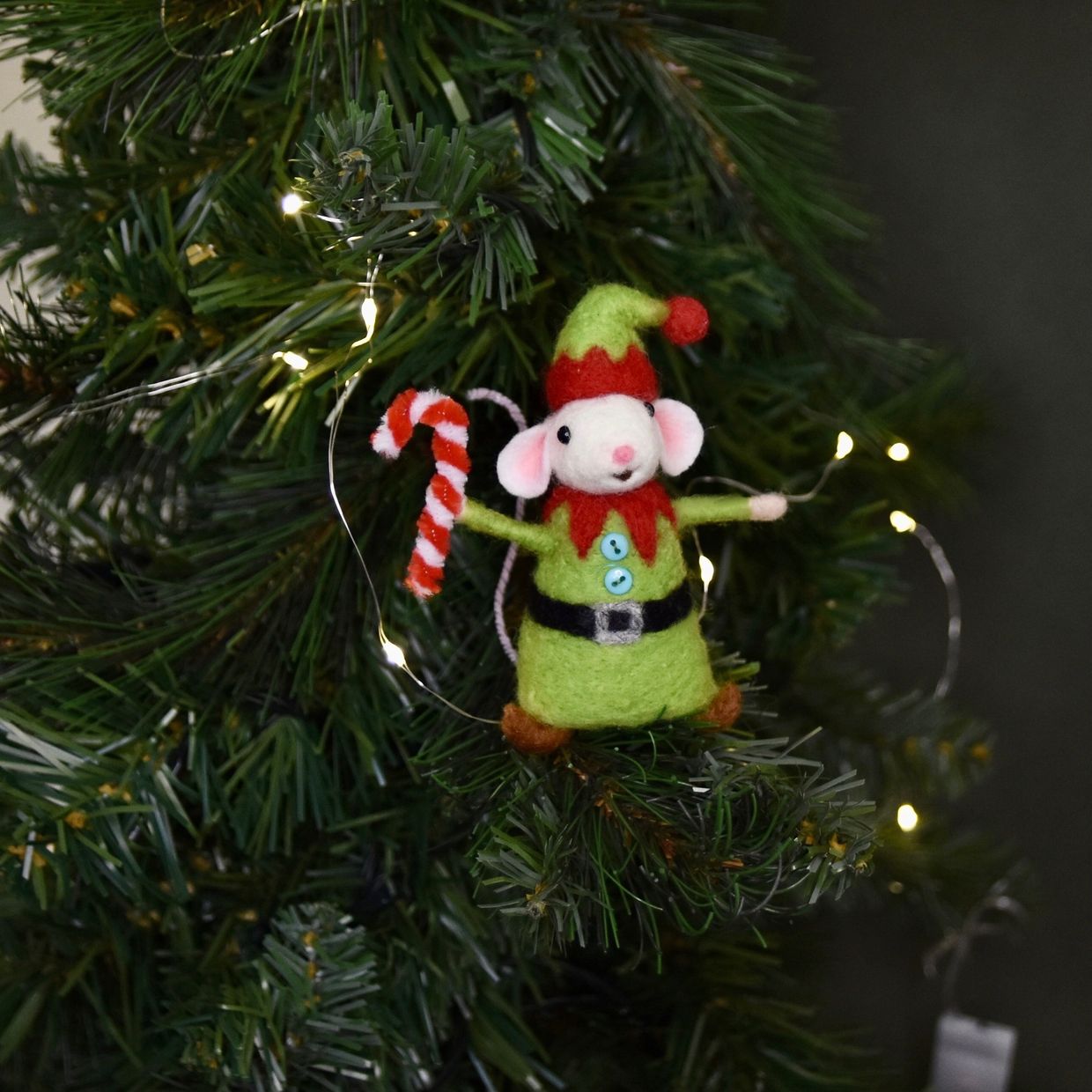 Needle Felted Christmas Elf Mouse - Ornament