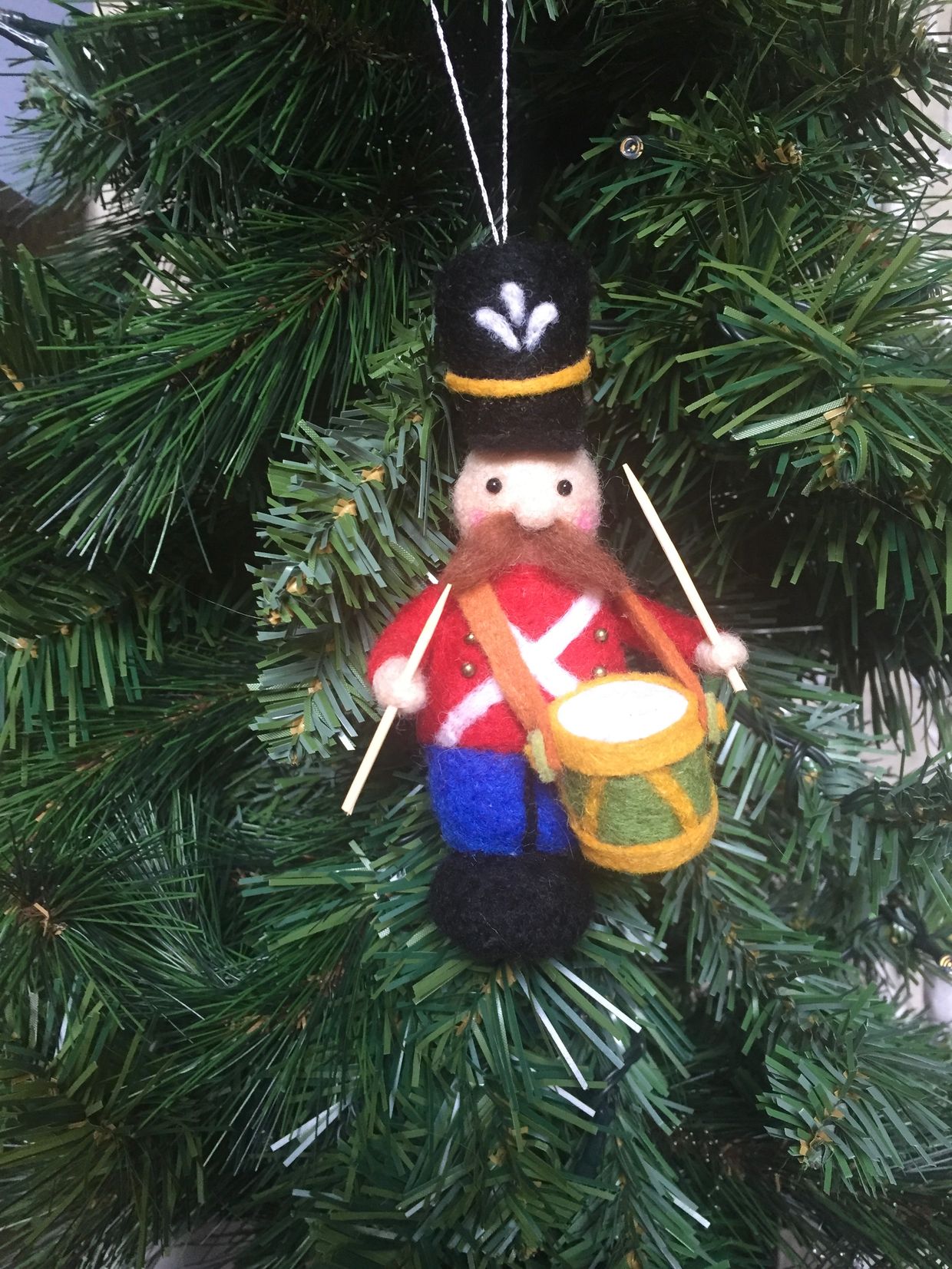 One of a kind Needle Felted Christmas Drumming Solider Tree Ornament