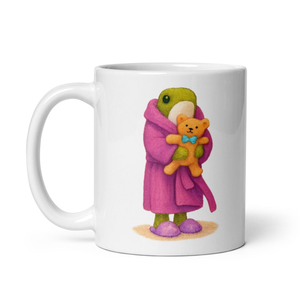 Cosy Dressing Gown Frog With Teddy Bear - Novelty Mug
