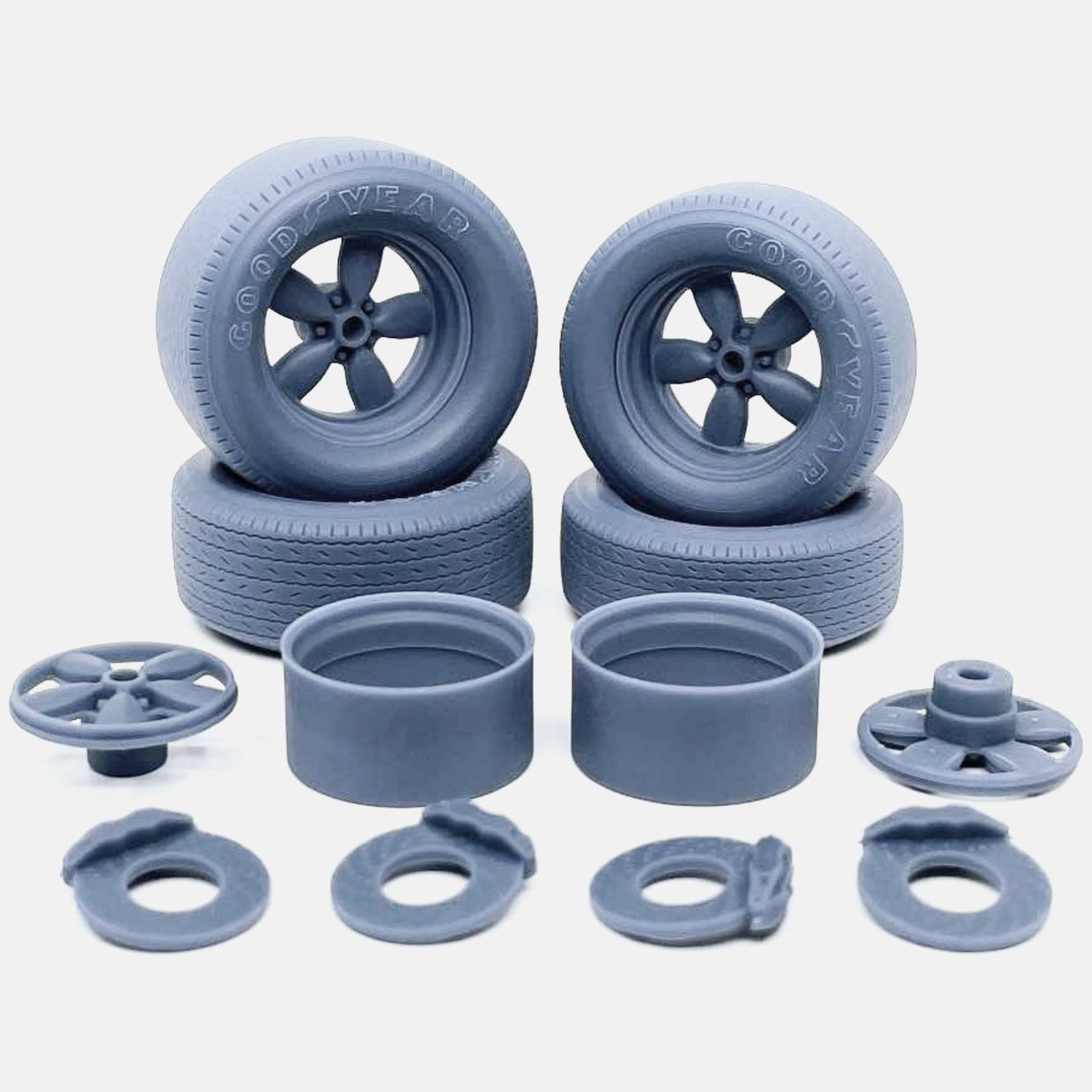 1/18 Resin, 15 inch Daisy Wheels, Goodyear Blue Streak Tires