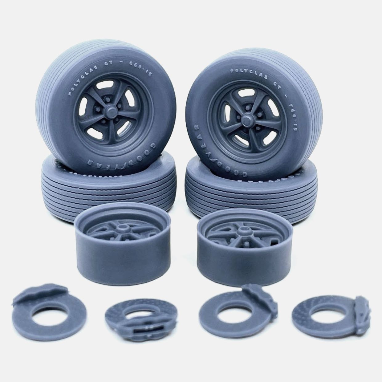 1/12 Resin, 15 inch Magnum 500 Wheels, Goodyear Polyglas Tires