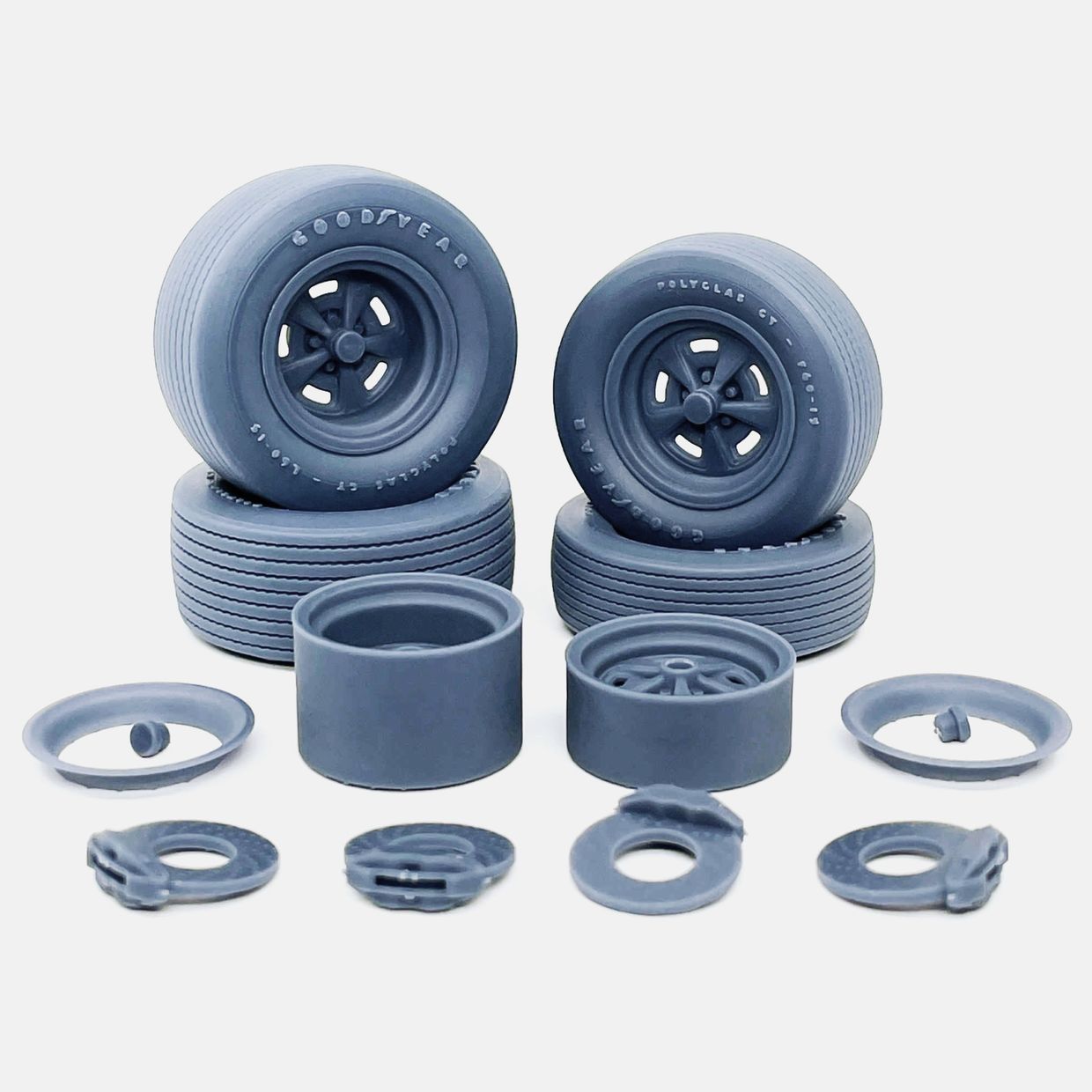 1/24 Resin, 15 inch Pontiac Rallye II Wheels, Goodyear Polyglas Tires