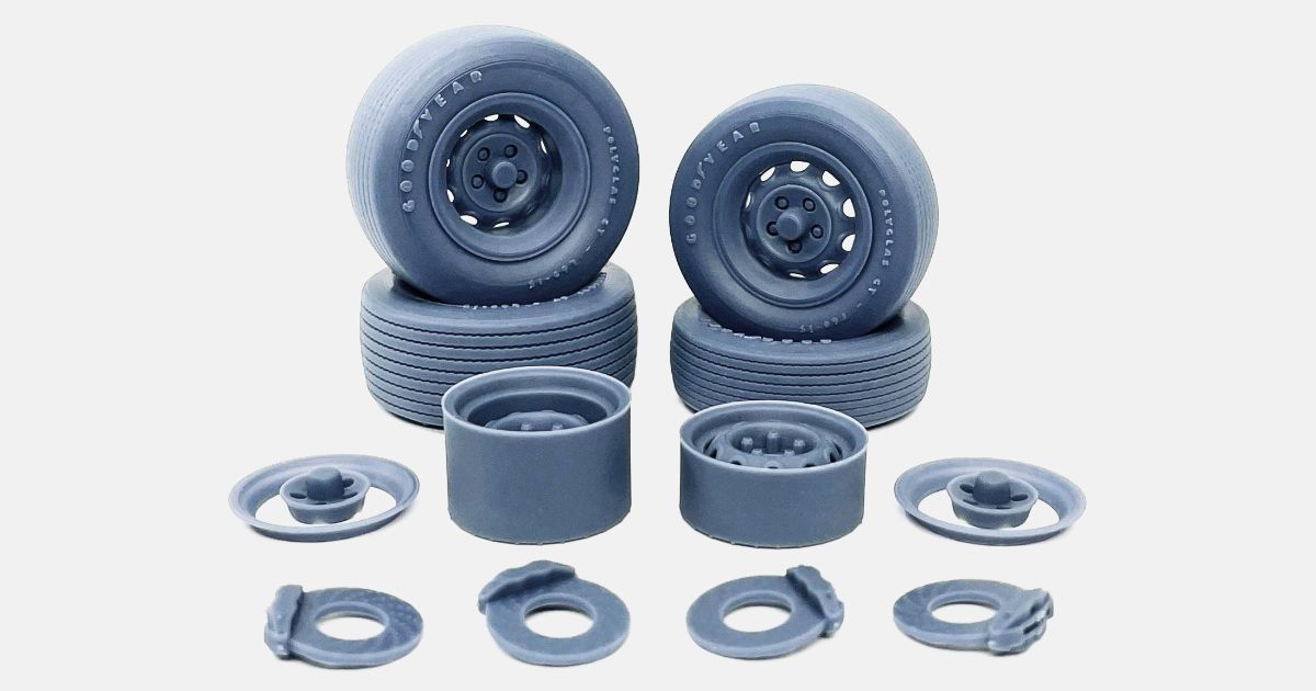 1/18 Resin, 15 inch Mopar Rallye Wheels, Goodyear Polyglas Tires