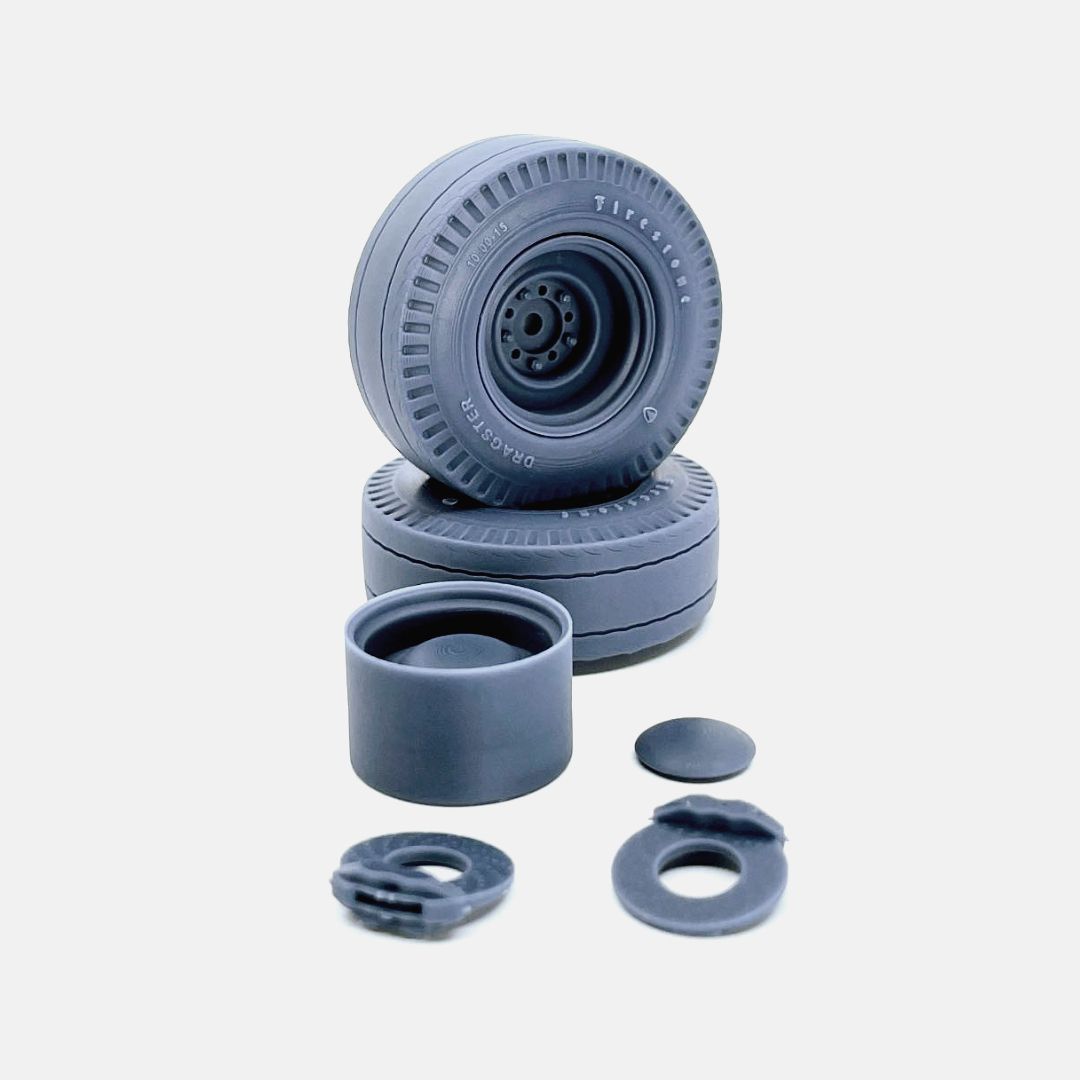 1/24 Resin, 15x10 inch Smoothie Wheels, Firestone Dragster Cheater Slicks