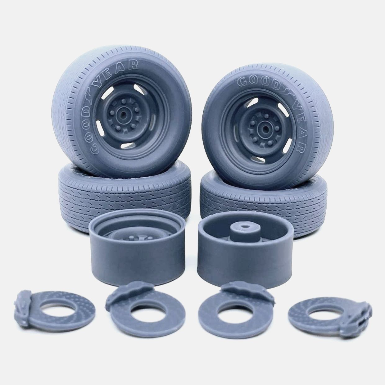 1/24 Resin, 15 inch GM Rallye Wheels, Goodyear Blue Streak Tires