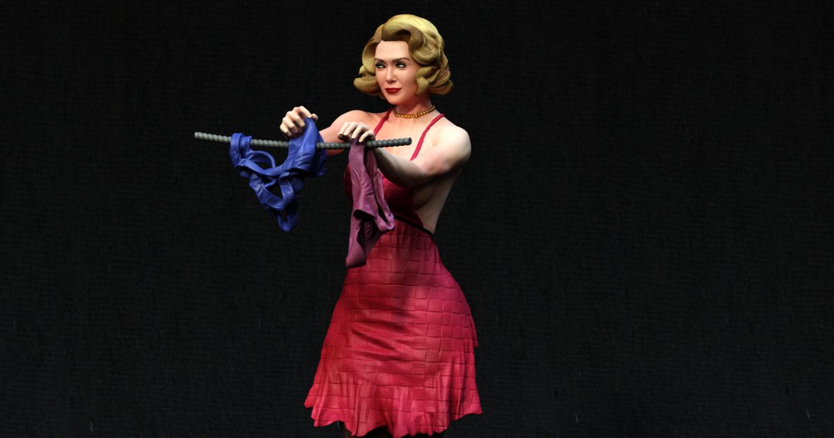 Retro Pin-Up 3D Model Washing Clothes | Perfect for 3D Printing