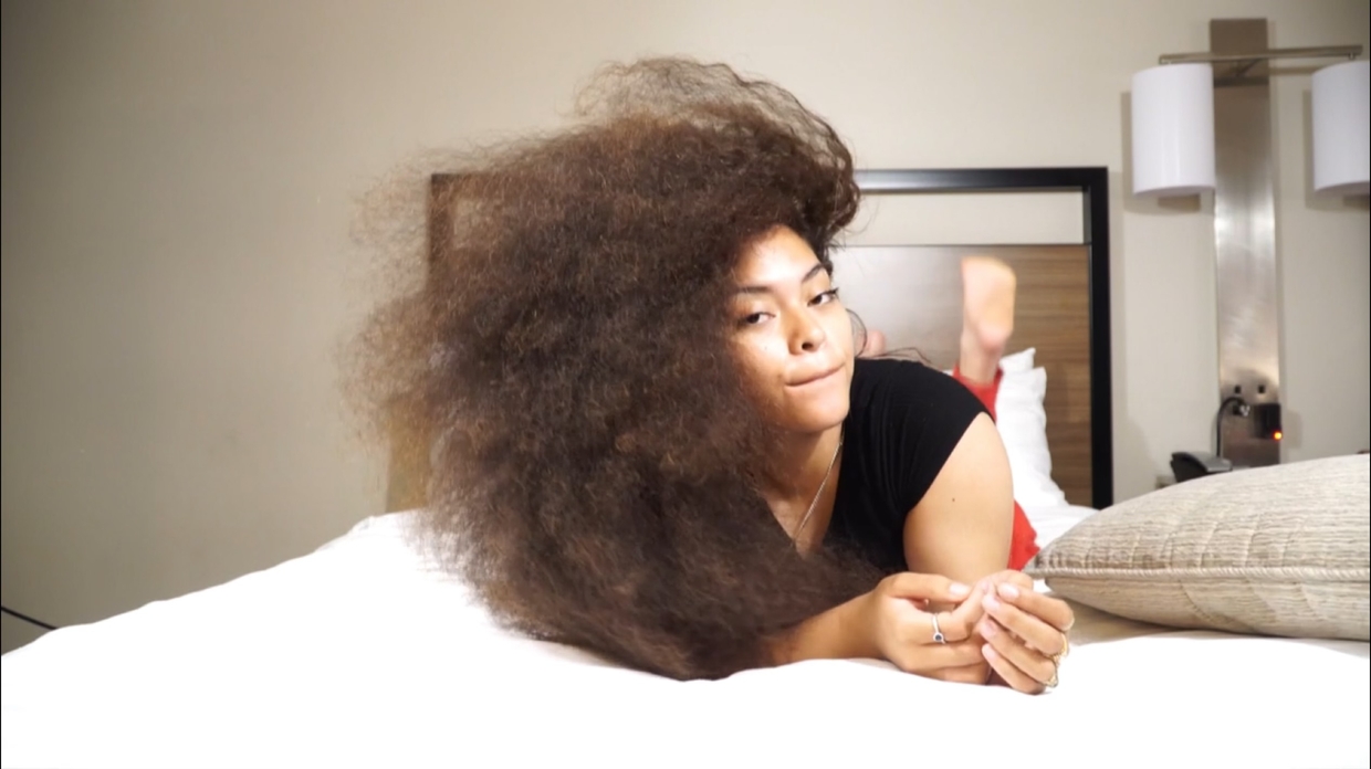 Curly Bre Hairplay on the Bed