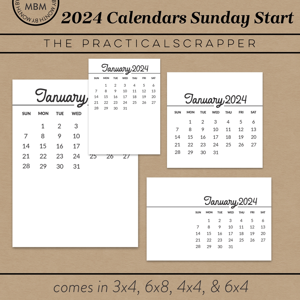 2024 Calendar Cards ***SUNDAY START