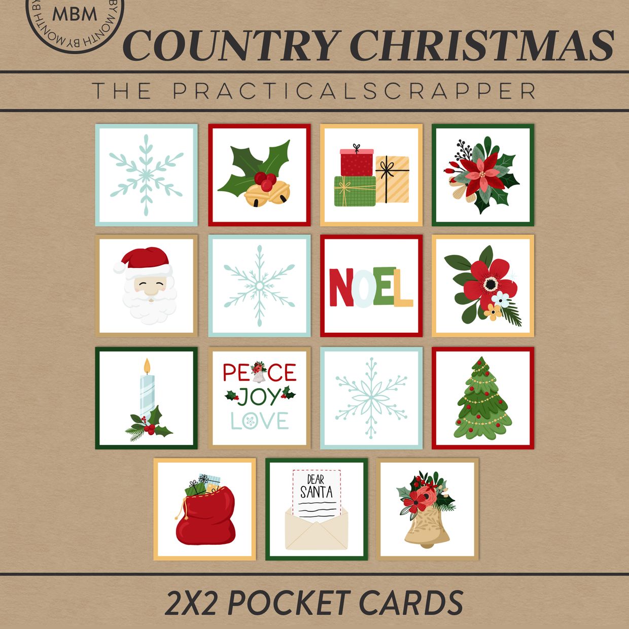 Country Christmas 2x2 Cards