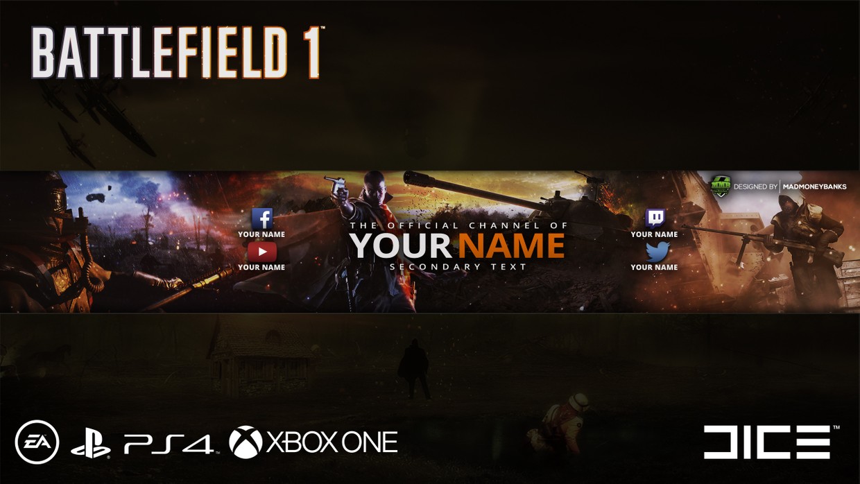 Battlefield 1 YouTube Channel Banner Template