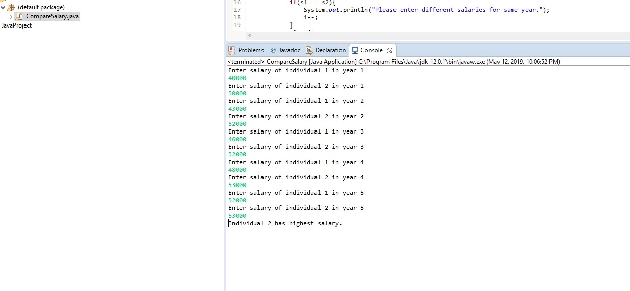 Java Program to compare the distinct salaries Solution