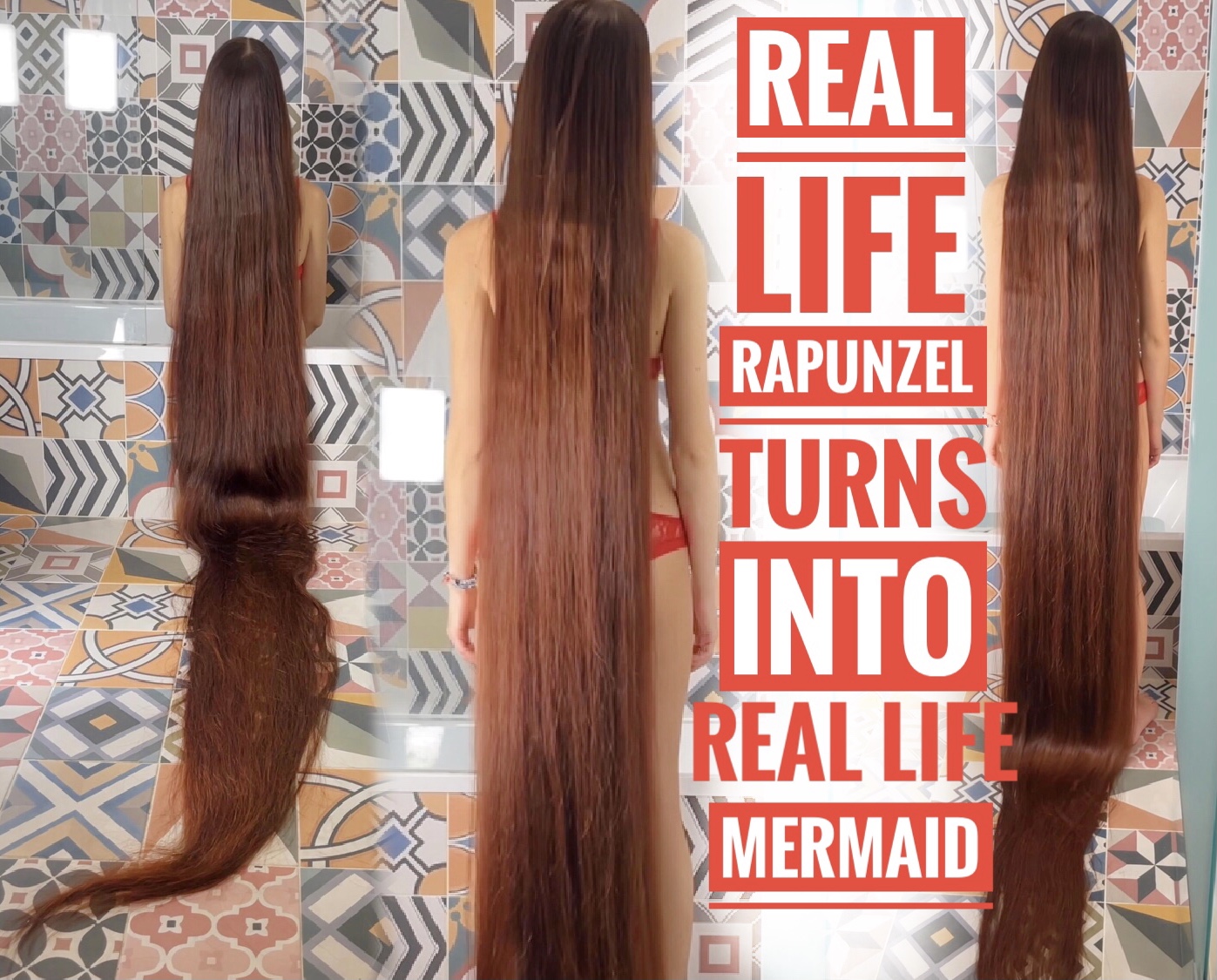 Real-life Rapunzel near the mirror