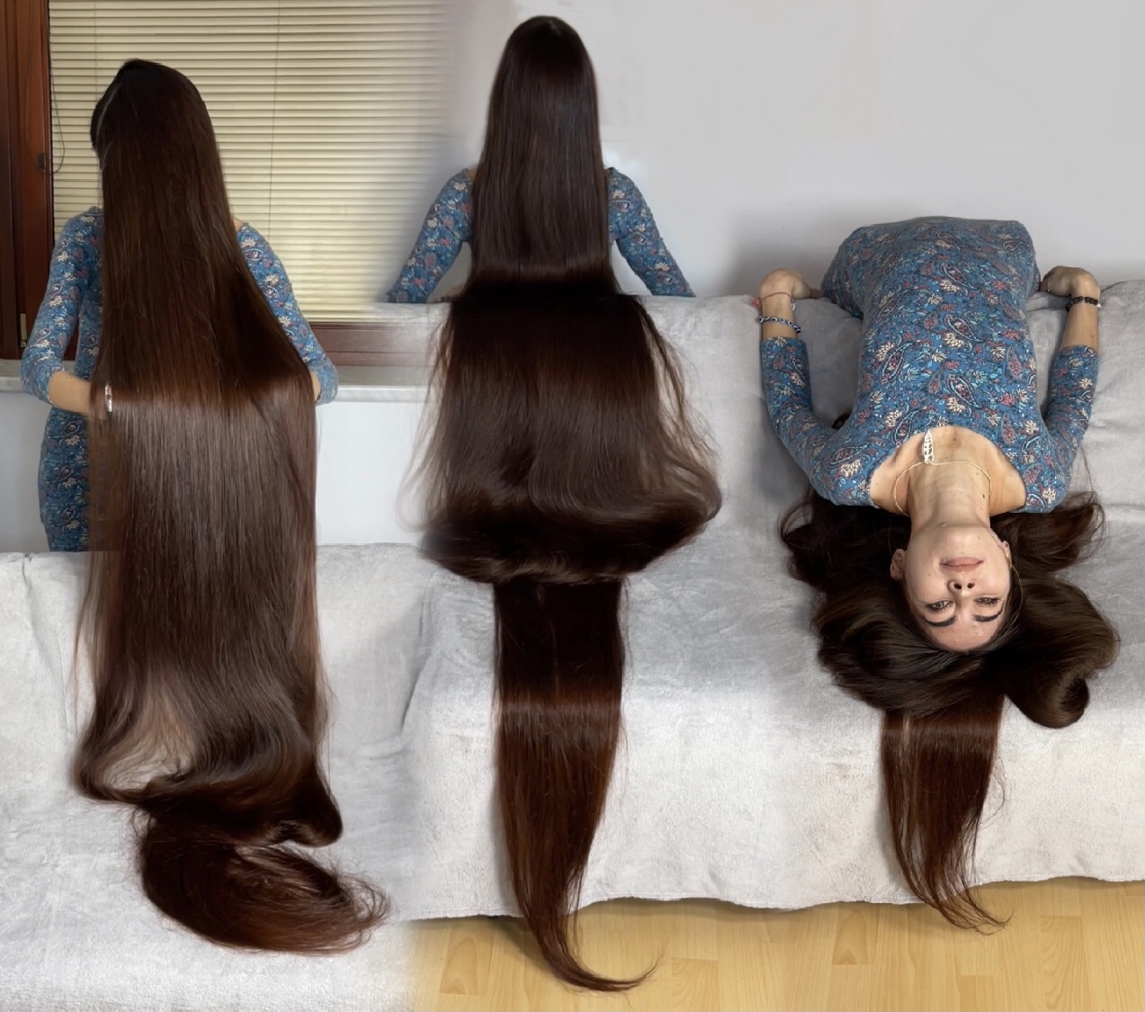 Real life Rapunzel in red sits with loose hair (Series