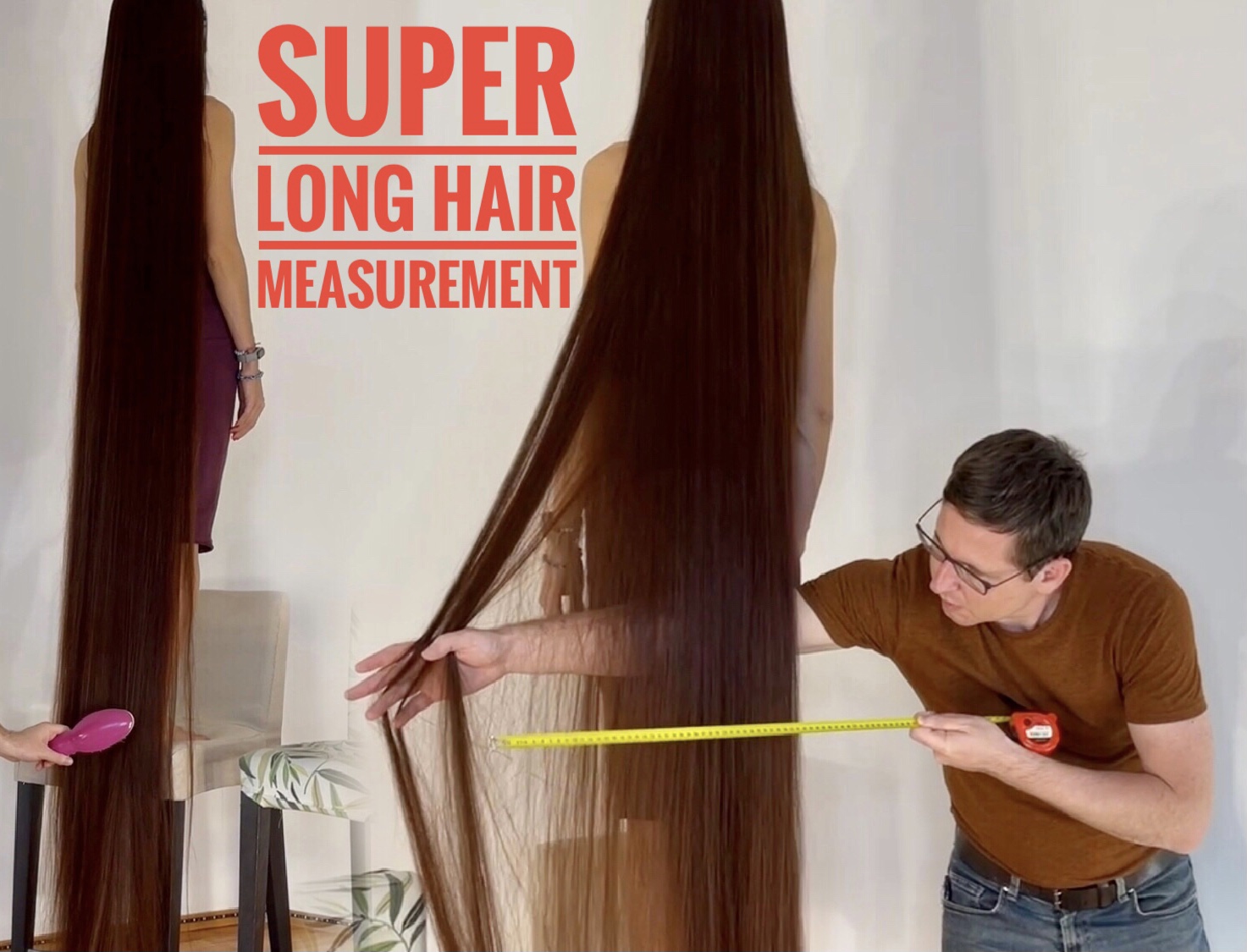 Real life Rapunzel in red wrapped in hair several time