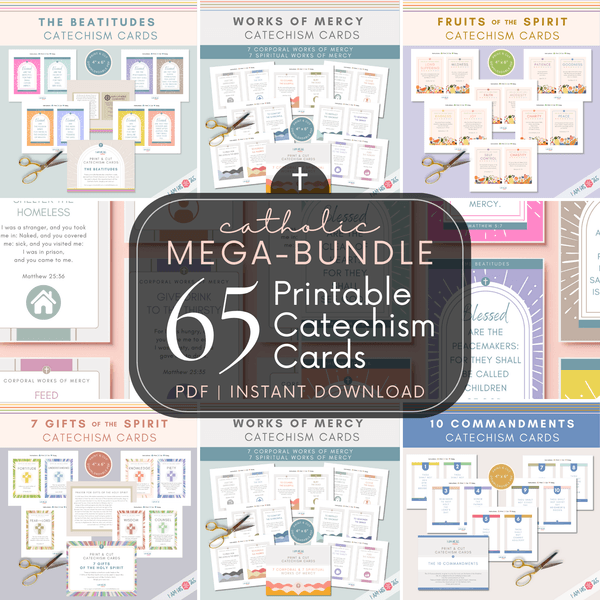 Printable Catechism Cards Catholic Mega-Bundle 65 | Wo