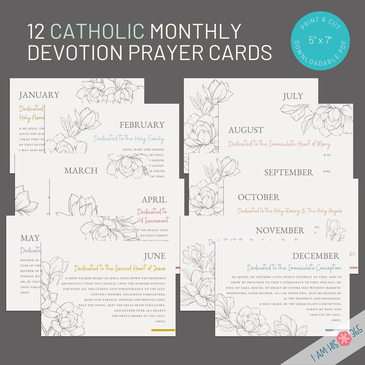 12 Catholic Monthly Devotion Prayer Cards - Traditiona