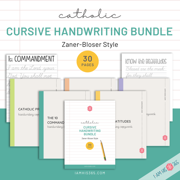 Catholic Cursive Worksheet Bundle Copywork | Scripture