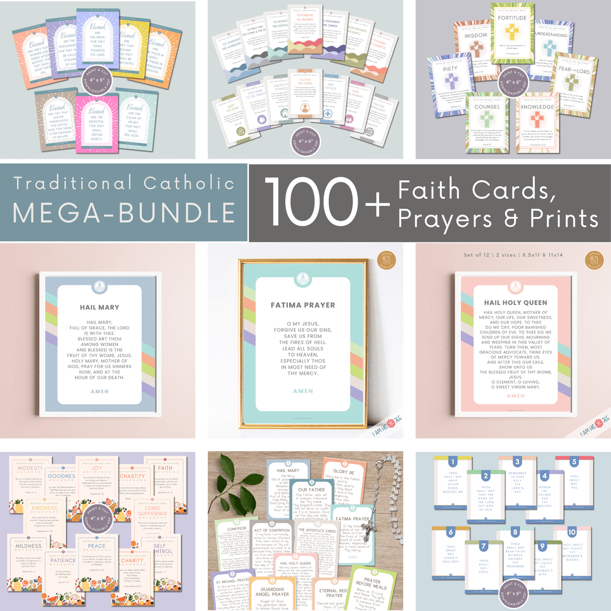 Printable Catholic Catechism Bundle | 78 Catechism Cards | 12 Prayer ...