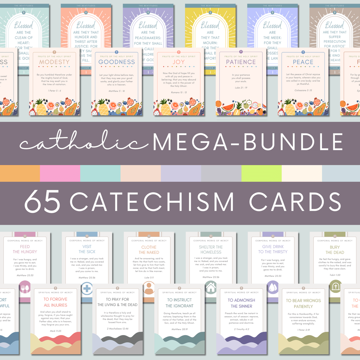 Printable Catholic Catechism Bundle | 78 Catechism Cards | 12 Prayer ...