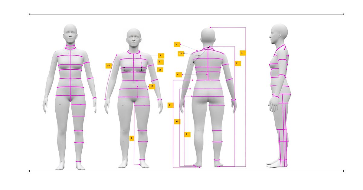 Women's 3D Avatar Body Measurement Chart | Size 6 (Bust 35" | 88.9 cm)