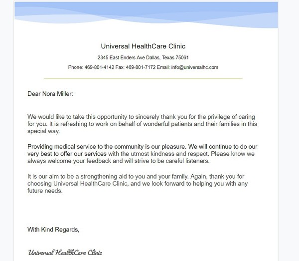 Thank You Letter To Your Patients