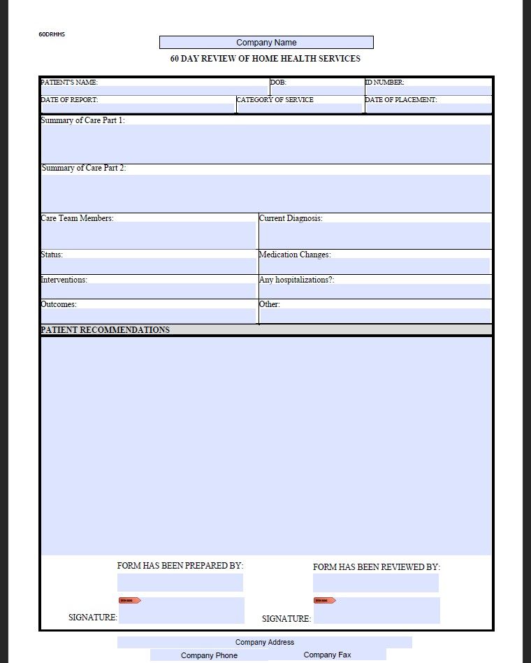 Electronic Fillable PCA Care Plan and Progress Note
