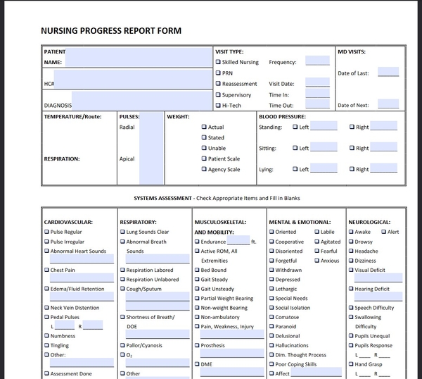Electronic Nursing Progress Report Form
