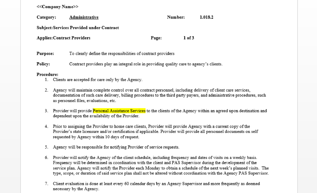 Electronic Fillable PCA Care Plan and Progress Note
