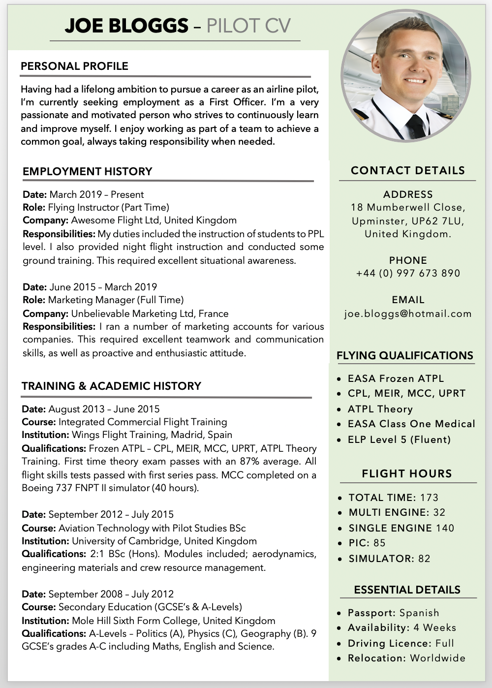 Generic Pilot CV Template 1