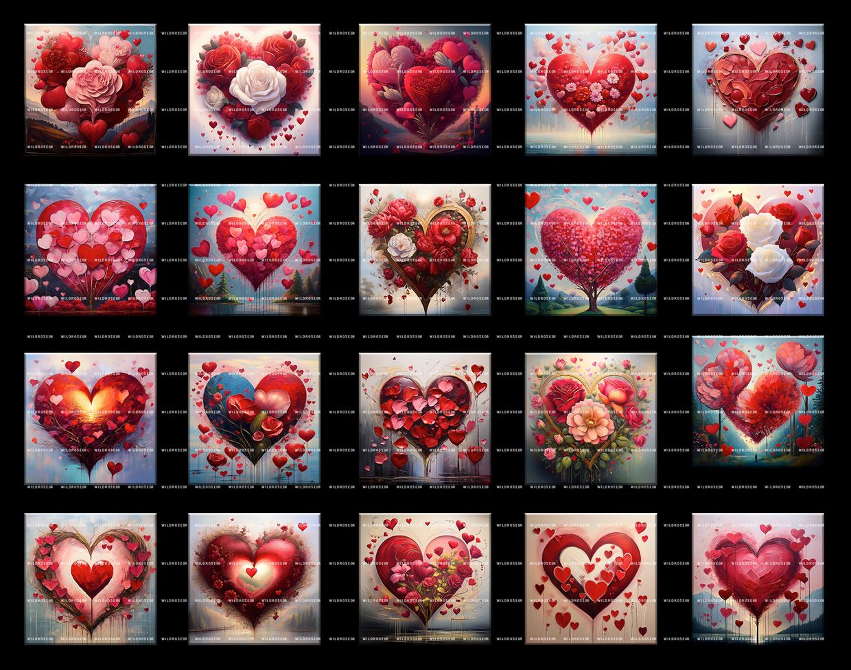 VALENTINES ART PAINTINGS "HEART AND ROSES"