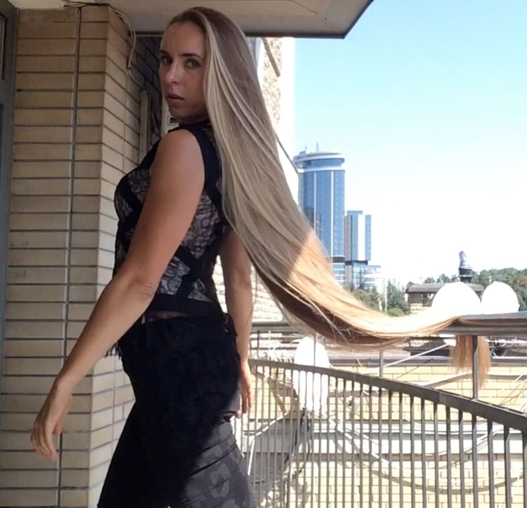 PHOTO SET - Extreme hair sliding in a chair photoshoot