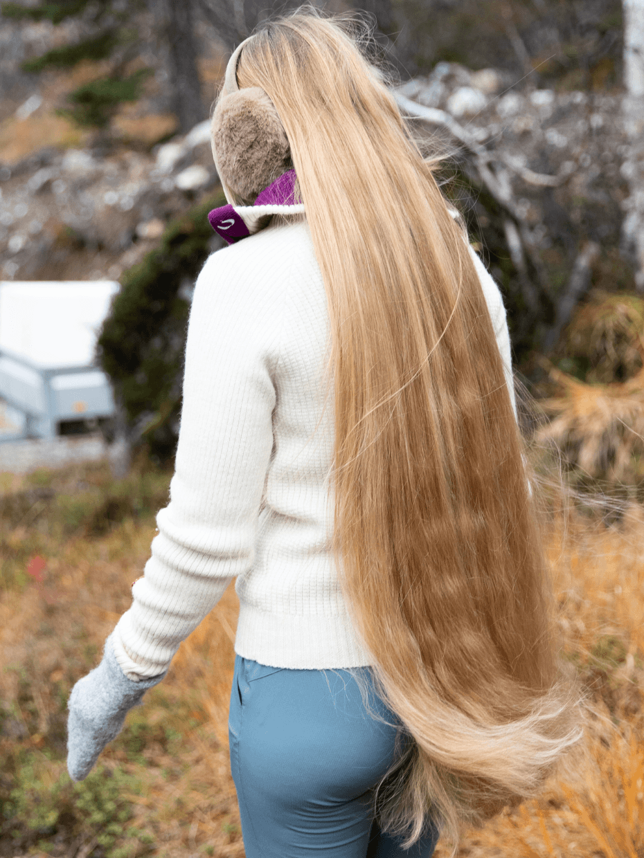 PHOTO SET - A long hair display walk by the train tracks photoshoot