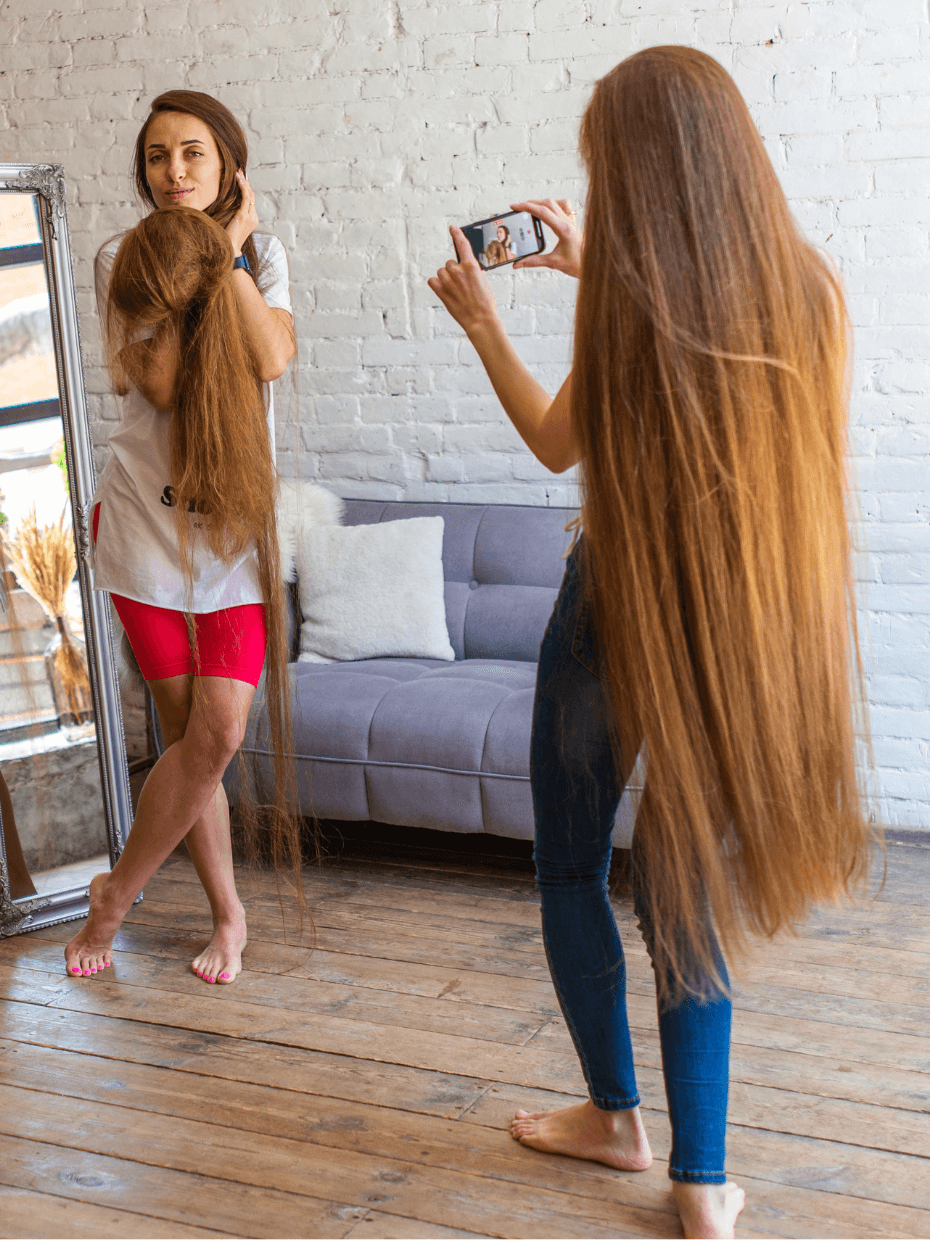 PHOTO SET - Very long haired lady films Rapunzel photoshoot