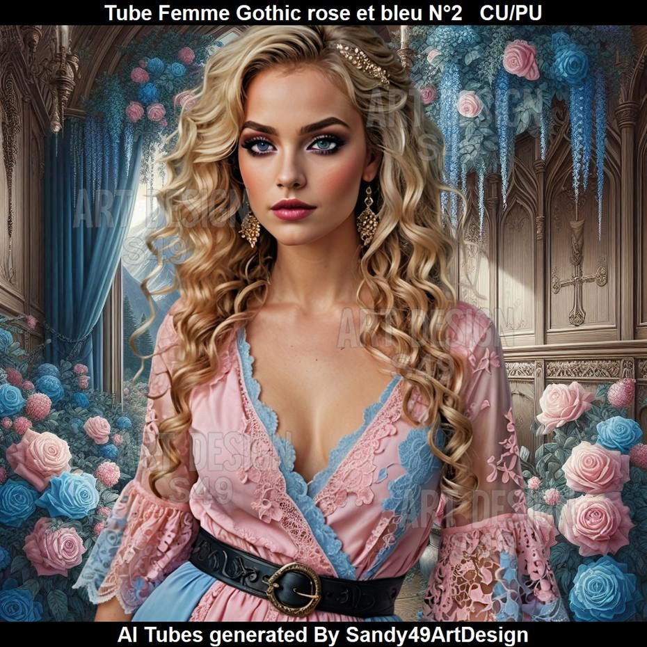 Tube Femme Gothic rose et bleu N°2