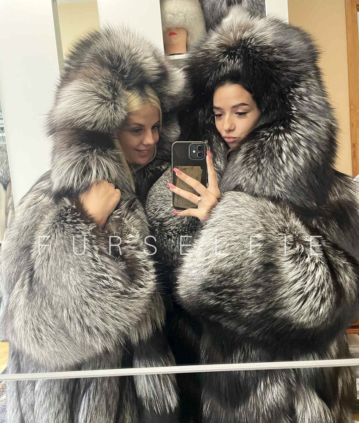 Fur Sisters in silver fox fur coats (299)
