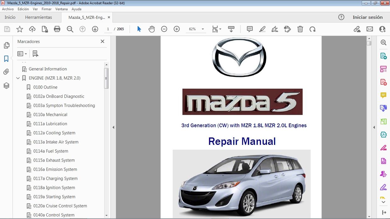 MAZDA 5 MZR Engine 1.8 2.0 Workshop Service Repair Manual