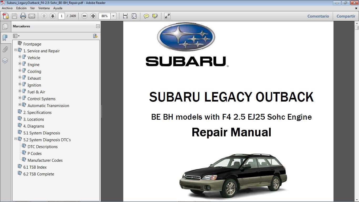 SUBARU LEGACY OUTBACK EJ25 2.5L Service Repair Manual